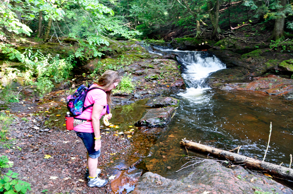 The Two RV Gypsies at Greenstone Falls in the Porcupine Mountains