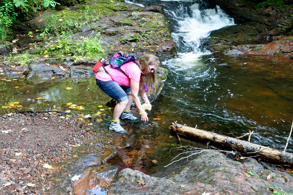 The Two RV Gypsies at Greenstone Falls in the Porcupine Mountains