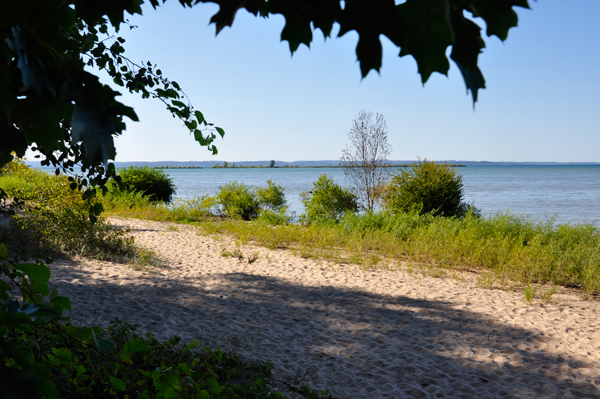 The Two RV Gypsies at Grand Traverse Bayin Michigan